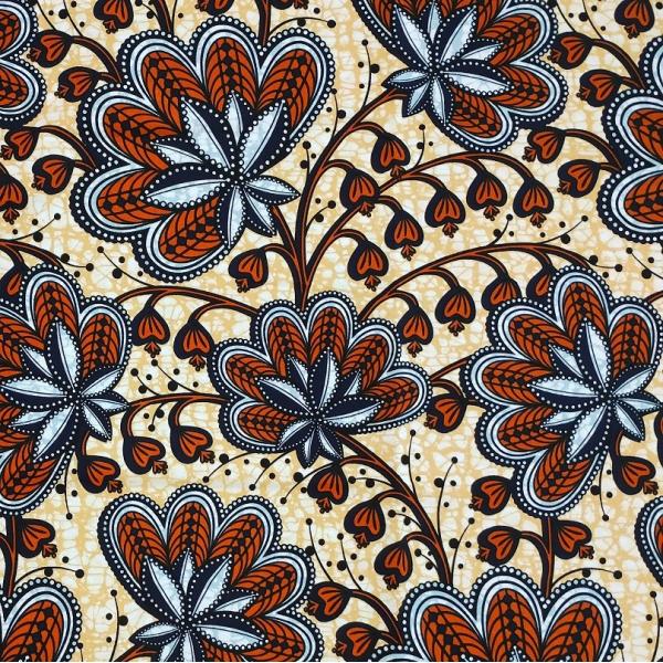 ★New★かわいらしいモチーフのアフリカンプリントですブラウンとベージュの優しい色合いで色々な作品に取り入れやすいですモチーフのサイズは写真をご参照ください【サイズ】幅：約117cm長さ：50cm〜、50cm単位※2個で連続１m、3個で連続...