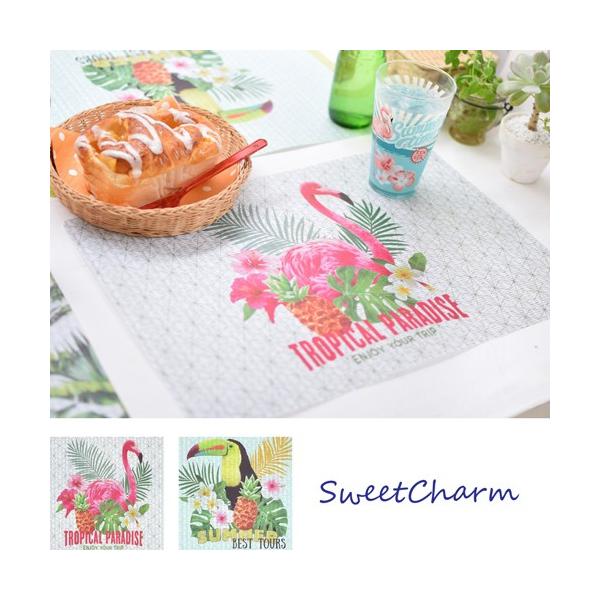 素材：ポリプロピレンサイズ：約42.5×29cm編んだヤシをプリントしたリゾート感のあるランチョンマットです。トロピカルなテーブルセッティングに！ディスプレイ用のマットとしてもおすすめです。水拭きで汚れを綺麗に出来るポリプロピレン製。・火の...