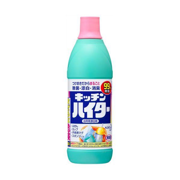キッチンハイター 小600mlは、つけ置きで隅々まで、漂白・除菌・除臭ができる台所用漂白剤。ふきん、まないた、スポンジなどについているばい菌を、本格除菌できます。更に洗浄成分配合なので、ふきんのシミ、食器の茶シブ、ガラス食器のくもり、プラス...