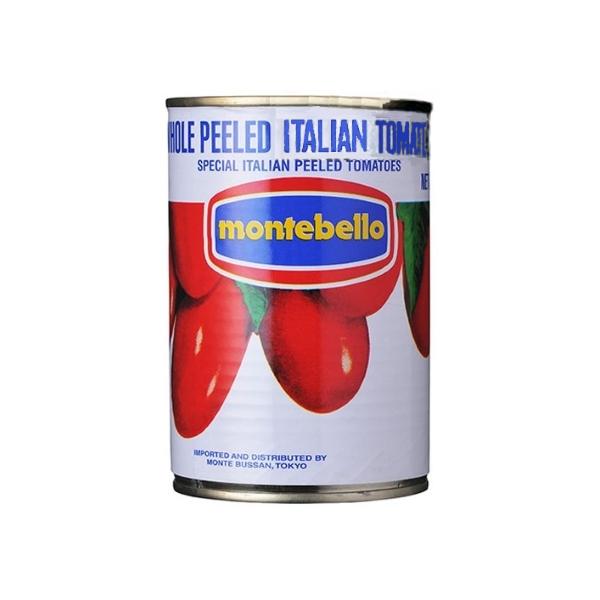 ★パッケージは、予告なく変更する場合もあります。　ご了承下さい。[ホールトマト(400g)]肉厚で酸味の少ないたて長タイプの完熟トマトを湯むきし、裏ごししたトマトジュースと一緒に缶詰にしました。【原材料】トマト、トマトジュース【発売元】モン...