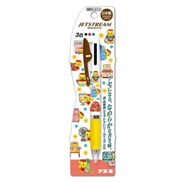 ロングセラーアイテムの「フエキくん」とのコラボレーション!使用に便利な3色ボールペン!ジェットストリームは、クセになるなめらかな書き心地を実現した新感覚ボールペンです。【サイズ】W12×D12×H142mm【インク】油性【インクカラー】3色...