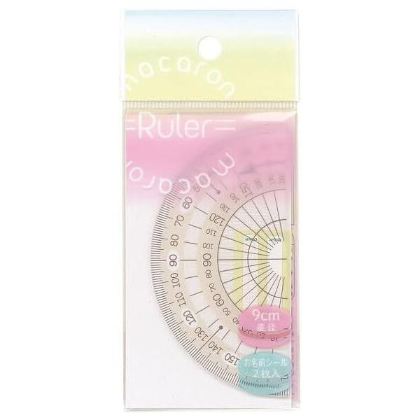かわいいマカロンカラー♪直径9cmのコンパクトな「分度器」です。0°が左右にあるので、どちらからでも測れます。30°ごとに色分けされているので、読み取りやすい。専用ケースに入っています。お名前シール付。【サイズ】約90半円×1.5mm【重　...