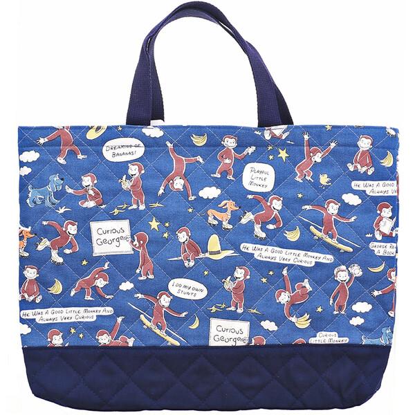 人気「おさるのジョージ」楽しい表情がいっぱい♪通園・通学の必需品「レッスンバッグ」です。ふんわりやわらかい、中わた入のキルティング生地を使用。持ち手は、しっかり丈夫なテープです。月曜セット(体操着・上履き・白衣など)などをまとめて入れられま...