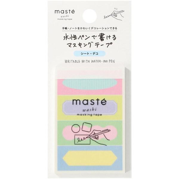 人気の「マステ&amp;REG; 水性ペンで書けるマスキングテープ」シリーズから、1シートの中に、さまざまなデザインを組み合わせた「シート・デコ」タイプが登場!タイトルを囲んだり予定を目立たせたりとアレンジ自在の「タイトル」デザイン。デザイ...