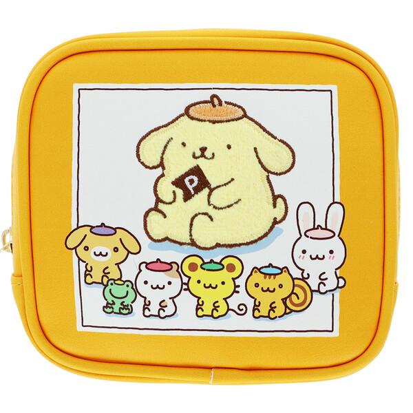 人気サンリオキャラクターズ「ポムポムプリン」柄♪のんびりかわいい仲間に囲まれた、人気上昇中の「チームプリン」デザインです。しっかりとマチがある「スクエアポーチ」です。合皮生地に、ふわふわアップリケが付いています。【サイズ】約W130×H12...