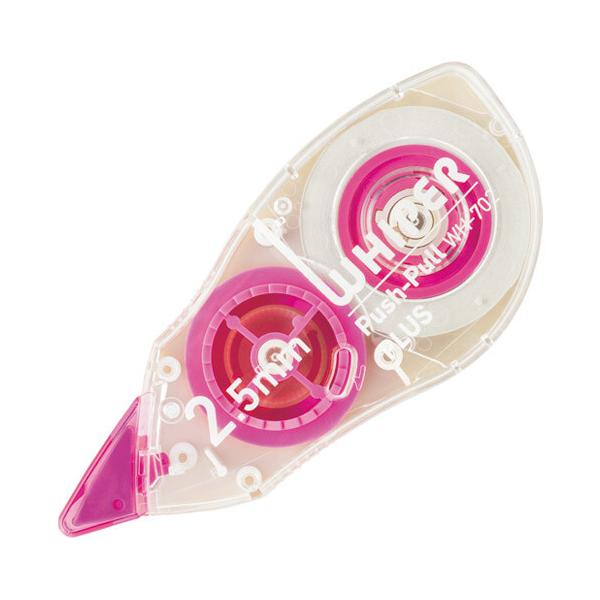 PLUS(プラス)のロングセラー商品『ホワイパープッシュプル』。使用感と長尺タイプならではのお得感で長年ご好評頂いております。・たっぷり使えるテープ長12m! (使い切りタイプ)・ミニローラーヘッドにより軽くなめらかな使い心地!　直進性に優...