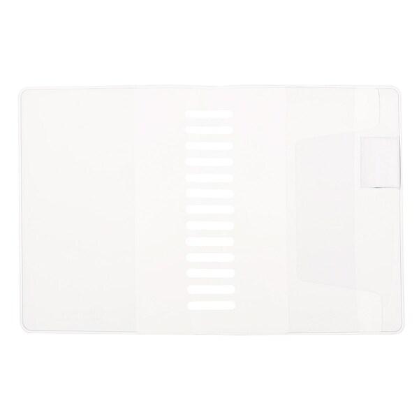 ロルバーン Mサイズ 専用カバーです。リングに沿ってスリットがあるため、もたつくことなくスムーズに開閉できます。ロルバーン本体のゴムバンドを使用して留めるユニークな仕様です。太めのペンも収納できるペンホルダー付き。【素材】PVC(塩ビ)【生...
