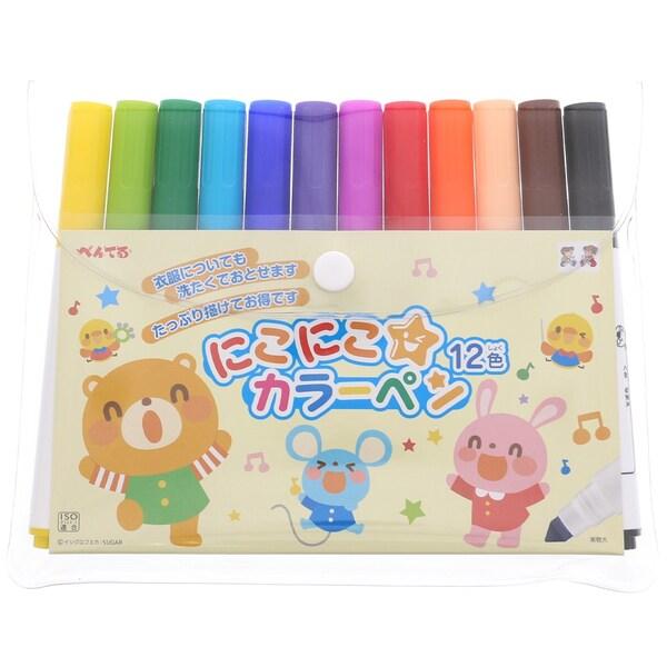 丈夫なペン先と、なめらかな書き味が特徴「にこにこカラーペン」です。衣類についても、洗濯できれいに落ちます。【サイズ】本体=幅205×奥155×高24mm、軸=径16×長さ138mm【重量】188g【描画幅】1.7mm【インク】水性染料インキ...