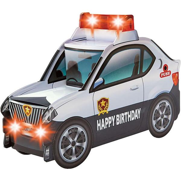 かっこいい「パトカー」デザイン♪ライト&amp;メロディーで誕生日祝い「グリーティングカード」です。はたらくくるまが好きなお子さまはもちろん、車好きな大人の方にも喜ばれる!ボタンを押すと屋根の上の赤色灯と前面の警告灯が赤く光り、「至急至急!...
