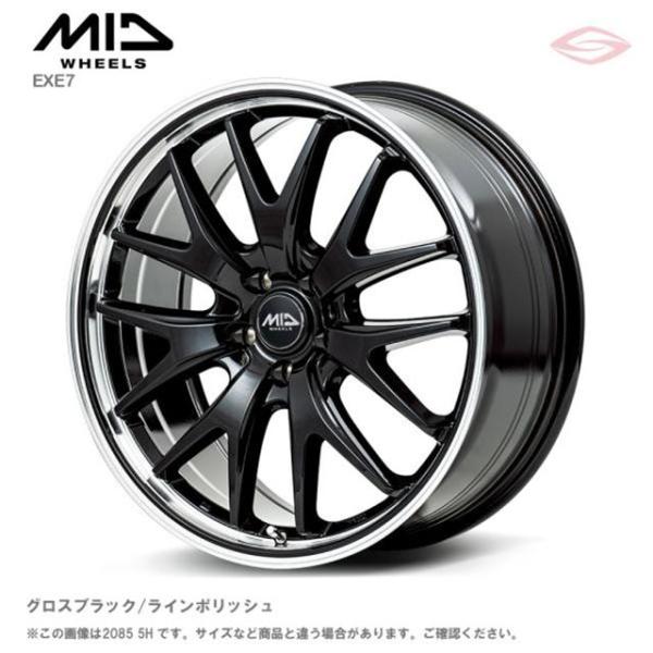 MID WHEELS / エムアイディホイールズEXE7 / エグゼセブン・インチxリム幅:14x4.5J・ホール:4H・PCD:100・インセット:+45・カラー:グロスブラック／ラインポリッシュ・メーカー型番:D70244543345G...