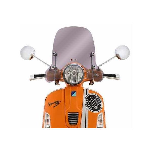 適合車種：ベスパGTS/GTS Super/GT　125〜300ccミディアムタイプのウインドスクリーンです。FACO社製（社外品）スクリーン本体：TONEDスモークスクリーン：　高さ約330ｍｍ　幅約485ｍｍ　アクリル素材:厚さ4ｍｍ