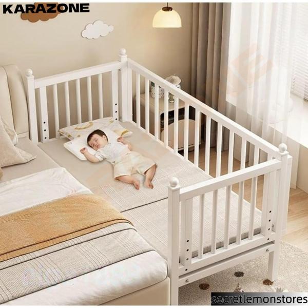 【衝突防止の安全設計】丸み角とローマ柱でお子様を守る 全ての角を丸く研磨し、支柱には凹凸の少ないローマ柱形状を採用。赤ちゃんのふらつき行動や転倒時にも頭部?身体を傷つけにくい構造です。三面ガードの内側は滑らかに仕上げ、ベッド内での動きを安全...