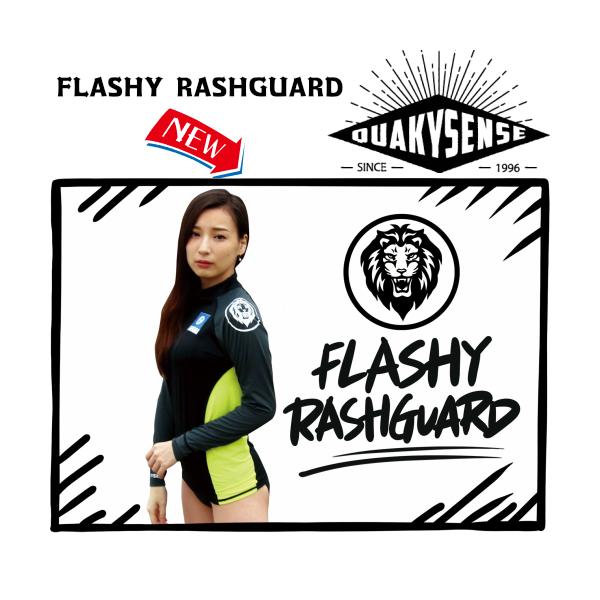 【QUAKYSENSE】FLASHY RASHUGARD フラッシーラッシュガード　半袖 22FS20【名称】 FLASHY RASHUGARD(SHORT)【サイズ】XS【カラー】BLACK●UVカット加工・伸縮性のある縫製採用。●柔らか...