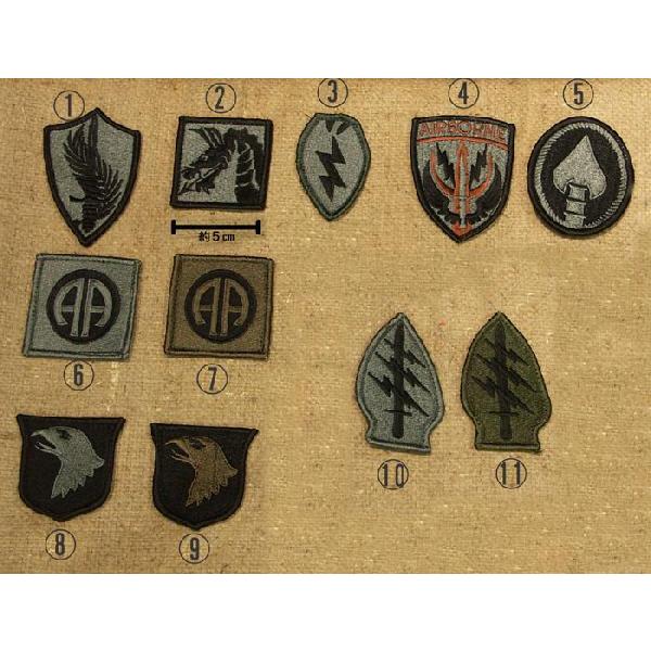 ■商品名US ARMY 戦闘服用部隊章 ミリタリー■柄1.陸軍中央集団（ACUカモ） 2.第１８軍団（ACUカモ） 3.第２５歩兵師団（ACUカモ） 4.中央特殊作戦軍団（ACUカモ） 5.特殊作戦軍（ACUカモ） 6.第８２空挺師団（AC...