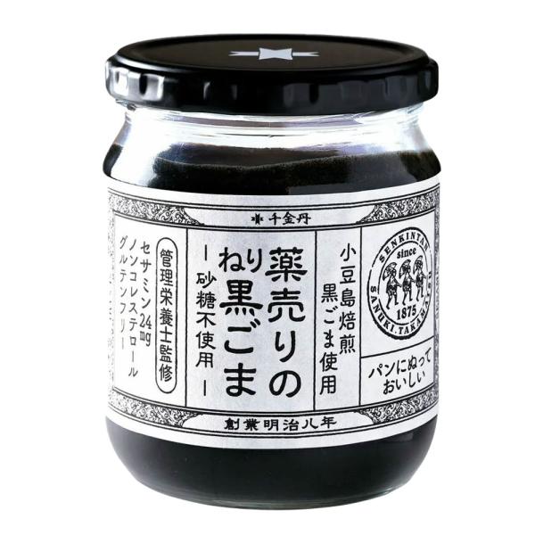 黒ごまをなめらかなクリーム状にしたパンにぬるペースト砂糖不使用ですっきりした甘さに味付け保存料などの添加物不使用1食(10g)でセサミン24mgを美味しく摂取できます。内容量　430g「薬売りのねりきなこ」でおなじみの千金丹が、長年販売し続...
