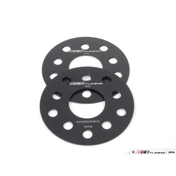 VW Golf、 Audi TT / S3など、ボア径57.1mm、PCD112-5Hの車両用、3mm厚のアルミ製スペーサーです。2枚1セット。