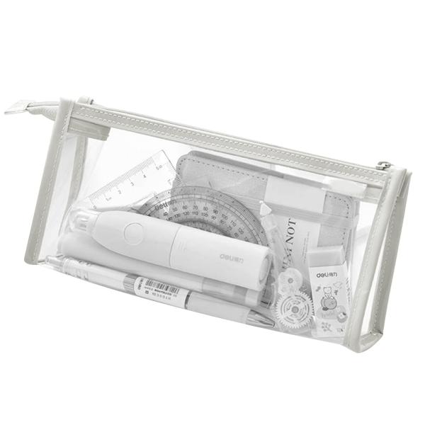 【商品概要】クリアタイプのおしゃれなポーチです。中身が見えるから使いたいカラーのペンもすぐに見つけられます。ペンケースのサイズ：約22*10*6cm。幅が広いので、筆記具だけではなく、ハサミや三角定規なども入れて、収納力抜群です。透明な筆箱...