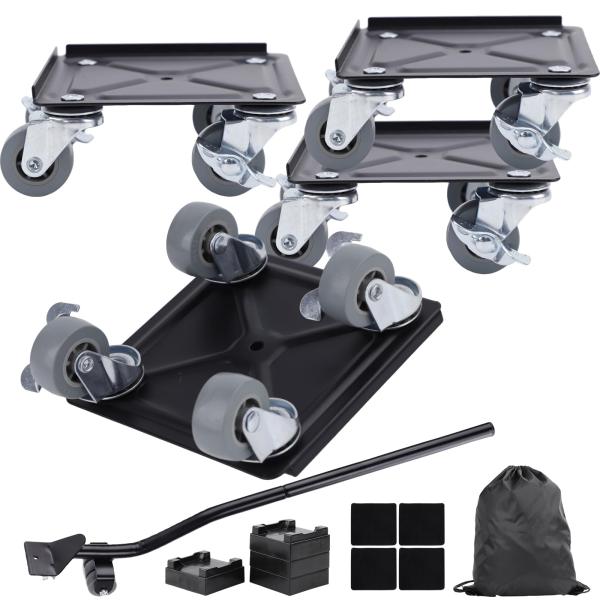 【商品概要】【梱包内容】台車*４、滑り止めマット*４、リフター用保護置き台*４、延長可能なリフター*１、収納袋*１、取扱説明書*１【サイズ】・台車サイズ：幅135×奥行135×高さ50mm ・リフターサイズ：長さ620mm【素材】・台車素材...