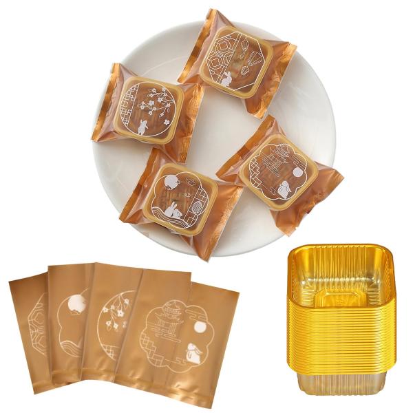 【商品概要】製品仕様：包装袋のサイズは11.5 * 9.5 * 2 CM、包装トレイのサイズは10.3 * 6.5 * 6.5 CMで、50gの月餅用に特別に設計されています。(袋100枚+トレー100枚入り)熱可塑性シーリング設計: 熱可...