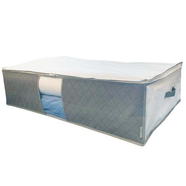 【商品概要】通気性に優れた厚手の不織布（ふしょくふ）素材に活性炭シートを加工。大きく開くファスナーで出し入れもしやすい。洗練された上品なホワイトxグレー色のナチュラル収納シリーズです。収納目安:シングル〜シングルロングサイズ 敷布団 約1?...