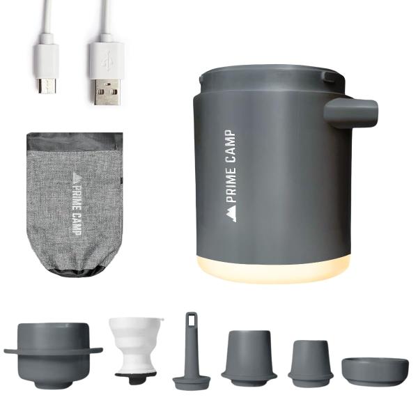 【商品概要】【超軽量＆強力電動エアーポンプ】超軽量モデルの電動エアーポンプ。本体重量は約94g(フタ含む120g)。コンパクトだけど風密度170L/分と強力で、インフレーターマットなどの空気入れ/空気抜きをしっかりサポートします。 キャンプ...