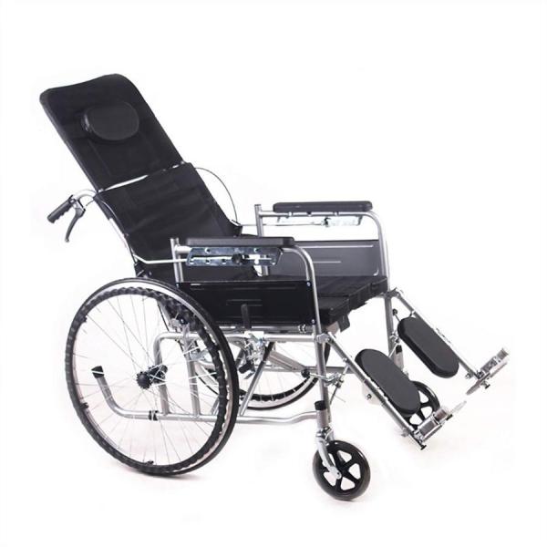 フルリクライニング折りたたみ車椅子、ベルト装着のリカンベント、ポータブルメッシュ通気性 輸送カート 6ギア調整可能なバック角度 -4ハンドブレーキ