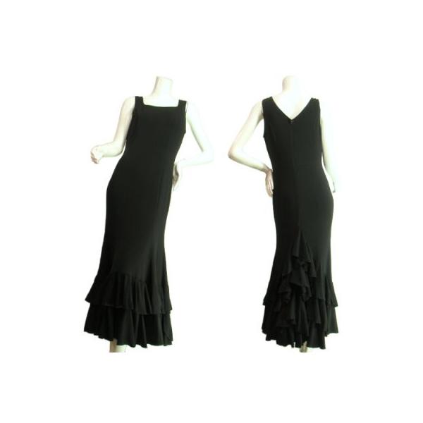 ボリュームのある裾周りと、ゴージャスなティアードフリルが圧巻のロングスカート。バック部分のフリルは少し上に付いていて、中世のお姫様の様なティアードフリルのデザインです。フラメンコやダンス、舞台にもぴったりです。ブラパッド入り・バックファスナ...