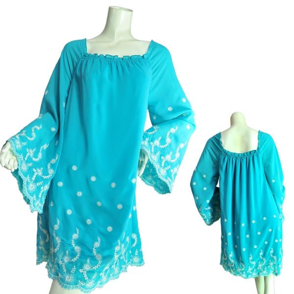 ふんわり軽やかなシフォン生地の花柄刺繍ワンピース。袖口とスカート裾の周りには、かまぼこ型カットになっていて、かわいいです。刺繍が施され、フェミニンで華やかな印象です。適度に広がったＡラインと膝上レングスで、美しいシルエット。前身頃後身頃には...