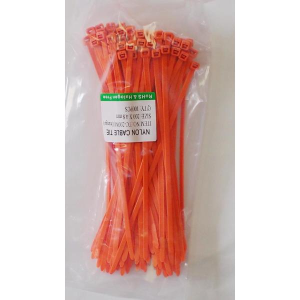 結束バンド(インシロック)(ケーブルタイ)【材質】ナイロン66　　【色】　オレンジ色【サイズ】長さ200mm×幅　4.8mm　引っ張り強度　18kg【入数】100本