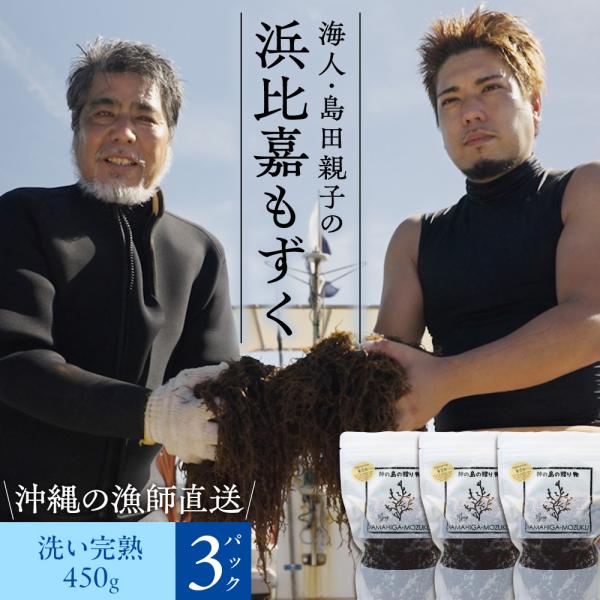 もずくの一大産地・沖縄県浜比嘉島。島の周囲は波が穏やかできれいな海に囲まれ、もずく養殖に最適な環境がそろっています。海人の島田親子がお届けする、成長段階ごとに食感が異なるこだわりの浜比嘉ブランドもずく。シャキシャキ・コリコリの「完熟」は歯ご...