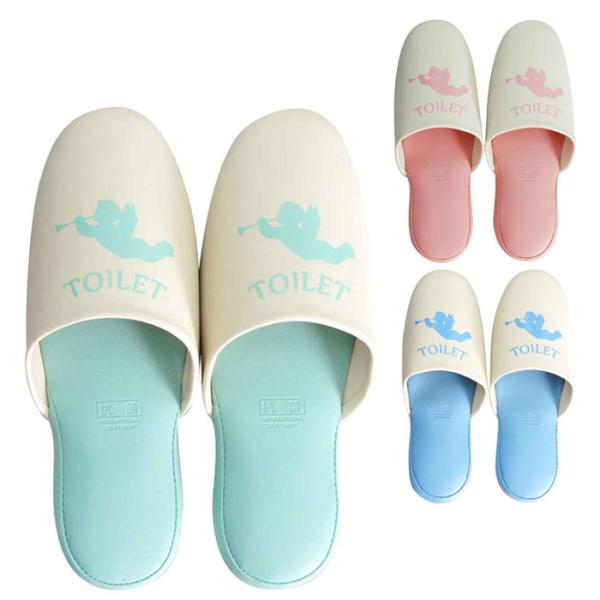 サイズ:適応サイズ：約25cmまで素材:甲・中敷き・底材：抗菌PVC備考:洗濯不可●対応サイズ約25cmまでのビニール製スリッパです。●エンジェルのシルエットとTOILETの文字が描かれています。●撥水性があるので汚れてもサッと拭けてお手入...