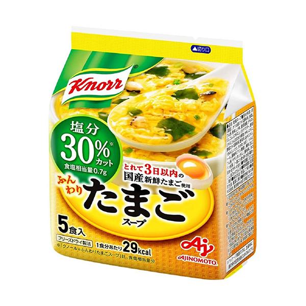 (商品説明)「とれて３日以内の国産新鮮たまご」を使用した、ふんわりたまごの減塩スープです。かつおと昆布のだしをきかせるとともに独自の減塩技術を使い、おいしく３０％減塩しました。(原材料)卵（国産）、かつお節エキス調味料、食塩、でん粉、粉末し...