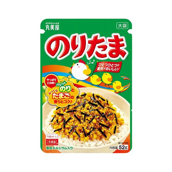 丸美屋のふりかけの言えば定番の「のりたま！」のりたまの一番のこだわりは、「海苔」と「たまご」に加え、「ごま」「さば切り節」「抹茶塩」などいろいろな素材が絶票に組み合ったバランスです。ひとつひとつの素材のおいしさを最大限引き出すための、黄金比...