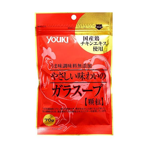 [ 商品説明 ]チキンエキスをベースに野菜、香辛料をほどよくブレンドし、あっさりと仕上げました。素材の味が引き立つやさしい味わいのガラスープです。[ 原材料 ]食塩（国内製造）、チキンエキスパウダー、コーンスターチ、砂糖、酵母エキスパウダー...