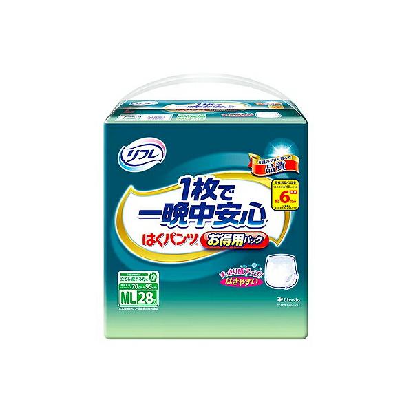 １枚はくだけで夜も安心の吸収力！うす型長時間安心パンツおしっこ6回分吸収（1回の排尿量150ml※当社測定方法）・介助があれば立てる・座れる方に ■商品名　 はくパンツ １枚で一晩中安心 MLサイズ（お得用パック）■ウエストサイズ　 70c...