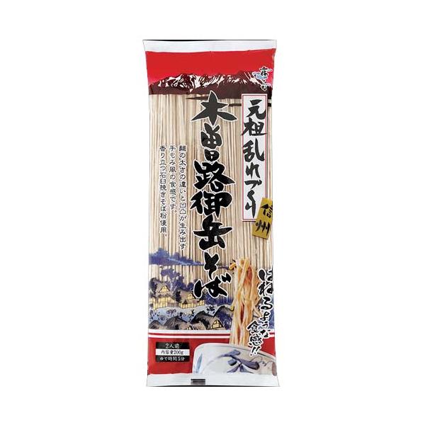 [ 商品説明 ]信州開田高原の冷涼な空気のもとで、麺に凹凸をつける独自の乱れ織り製法と、木曽御岳山麓水系の水で生産されたそばです。張り付きをおこしにくい麺が、新しい歯触り、のどごし感を提供いたします。[ 原材料 ]小麦粉（国内製造）、そば粉...