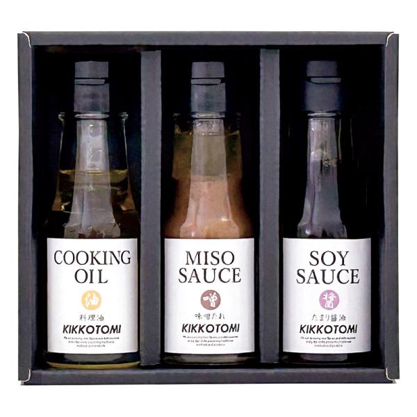 明治25年創業 愛知県で先駆けてしょうゆ製造を手がけました。こだわりの醤油と味噌たれは小麦不使用。キッコウトミがお届けする調味料の詰合せ。●パッケージ：化粧箱●パッケージサイズ：約150×167×55mm●内容：クッキングオイル（60g）・...