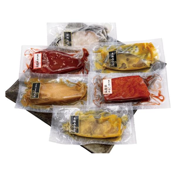 みなと町焼津で培われた、伝統の職人技で買い付けから加工味付けまで一貫してこだわり抜いた漬け魚詰合せです。●パッケージ：ダンボール●パッケージサイズ：約270×330×60mm●内容：本鰆西京漬（80g）×2、銀だら粕漬け（80g）・カジキみ...