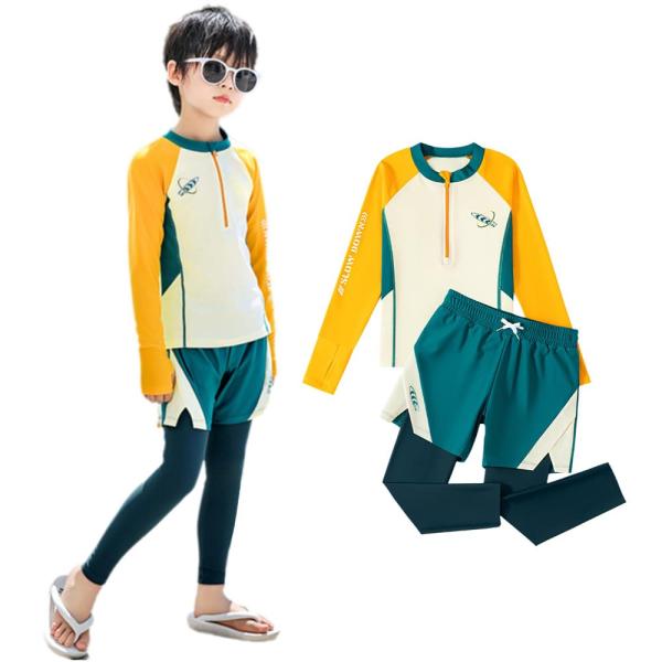 ? ?【セット内容】トップス、長ズボン(ショートパンツとレギンス一体型)。? ?【UVカット&amp;日焼け対策】UVカット生地を使用した長袖ラッシュガードとレギンスは、肌の露出を控え、有害な紫外線を効果的に遮断します。これにより、お子様の...