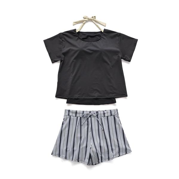 ? 【インナー一体型の水着セパレート2点セット】カップ付きタンキニトップスTシャツとインナーショーツ付きショットパンツ2点セットが登場しました。体型を気にせずにプールやビーチで思い切り楽しめるようデザインされています。快適さと可愛らしさを兼...