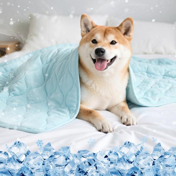 色:ブルー-ひょうたん柄キルト特徴:通気,速乾パターン:ひょうたん柄サイズ:75×100cm? ペットの暑さ対策　全身を被毛に覆われ、熱がこもりやすいワンちゃんは、暑さに弱いため、室内の温度が高い夏、または春・秋の高温日、あるいは暖房がつい...