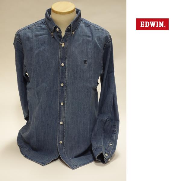 EDWIN エドウィン デニムシャツ メンズ ET2139-193 綿100%サンプル写真にはLサイズを着せました。人体サイズはバスト94cm ウェスト80cmです。（出来上がり寸法）               　   　   　    ...