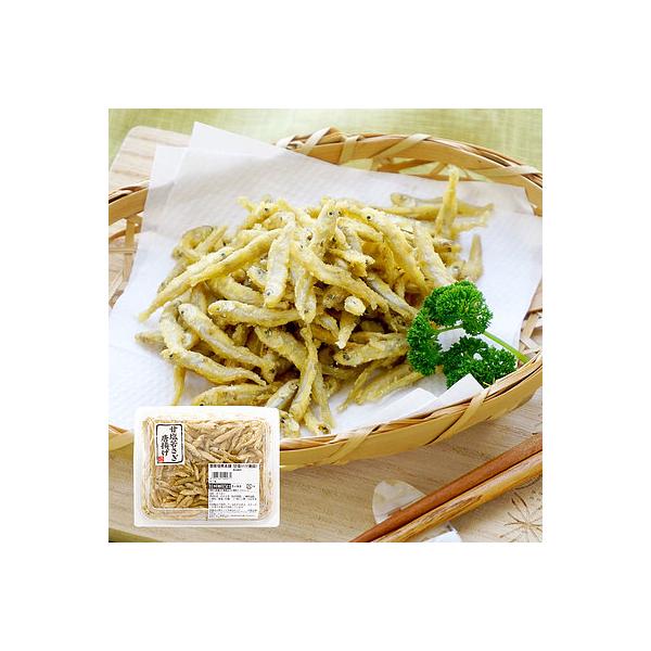 秋田県八郎湖産の若さぎを唐揚げにし、塩味に仕上げました。サクサクとした食感をお楽しみいただけます。