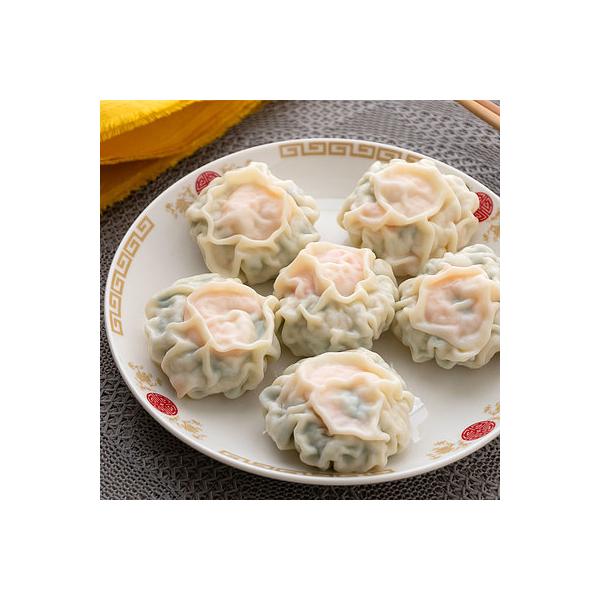 ぷりぷりの海老と国産鶏むね挽肉、筍等の多彩な具材を自家製の皮で包みました。ニラの香りが食欲をそそる一品です。