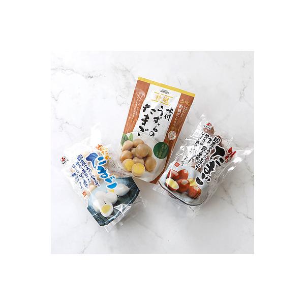 人気の味付け・塩だれうずらのたまごの3種食べ比べセットです。