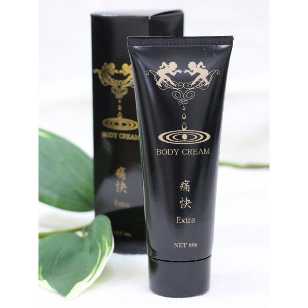 ボディクリーム『痛快 Extra』（新型抗酸化溶液配合クリーム）　80g入りチューブ 4,400円(税込)規格： 80g入りチューブ（高：14cm×キャップ部直径：3.2cm）成分表示： 水、ホホバ油、BG、グリセリン、黒砂糖、イタドリエキ...