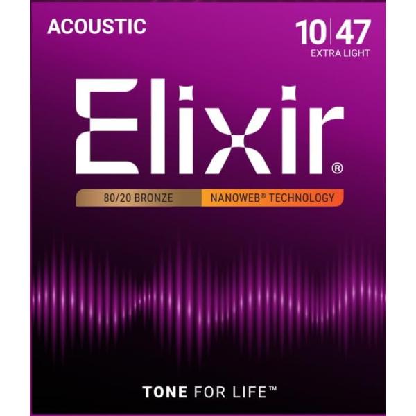 Elixir エリクサー アコースティックギター弦 NANOWEB 80/20ブロンズ Extra Light .010-.047 #11002