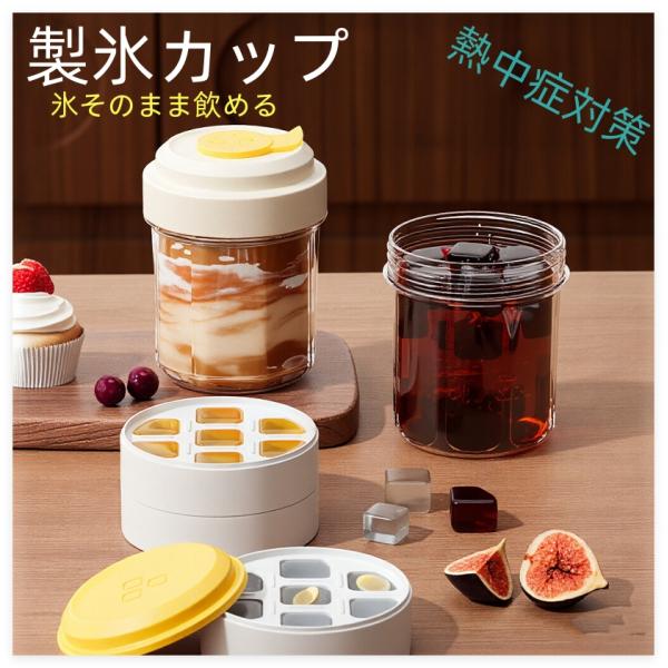 材質：PET + ABS + TPRカラー：イエロー / パープル / ブラウンスタイル：シンプル＆ラグジュアリーサイズ：下図参照アイスカップ容量：495ML01. 【氷も作れる！そのまま飲める2WAY設計】製氷皿とタンブラーが一体化した便...