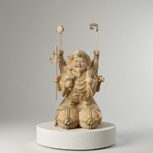 サイズ：人物高約18cm,幅約11cm,奥行約10cm※手測りの為、多少の誤差がございますので、ご了承ください。材質：檜木注意事項：御仏像は繊細な彫刻で造られており、破損防止の為、いくつかのパーツに分けて発送しております。大変お手数をお掛け...