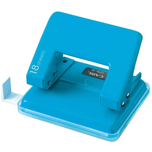 ハンドルをたたんでコンパクトに収納可能。裏ふたを外すだけの簡単ゴミ捨て設計。本体色(軸色):ブルー●穿孔能力:約18枚●外寸:幅122×奥92×高83mm●重量:325g●穴数:2穴●穴奥行:12mm●穴径:6mm●穴間隔:80mm●ゲージ...